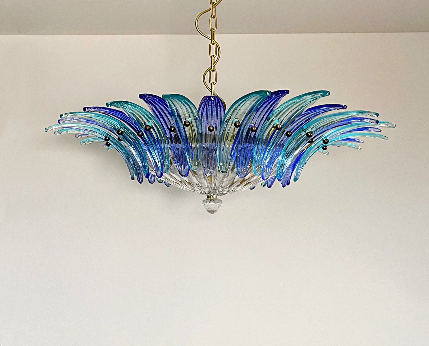 Murano Ceiling Light with Original Palmette in Blue and Turquoise, 1990 ...