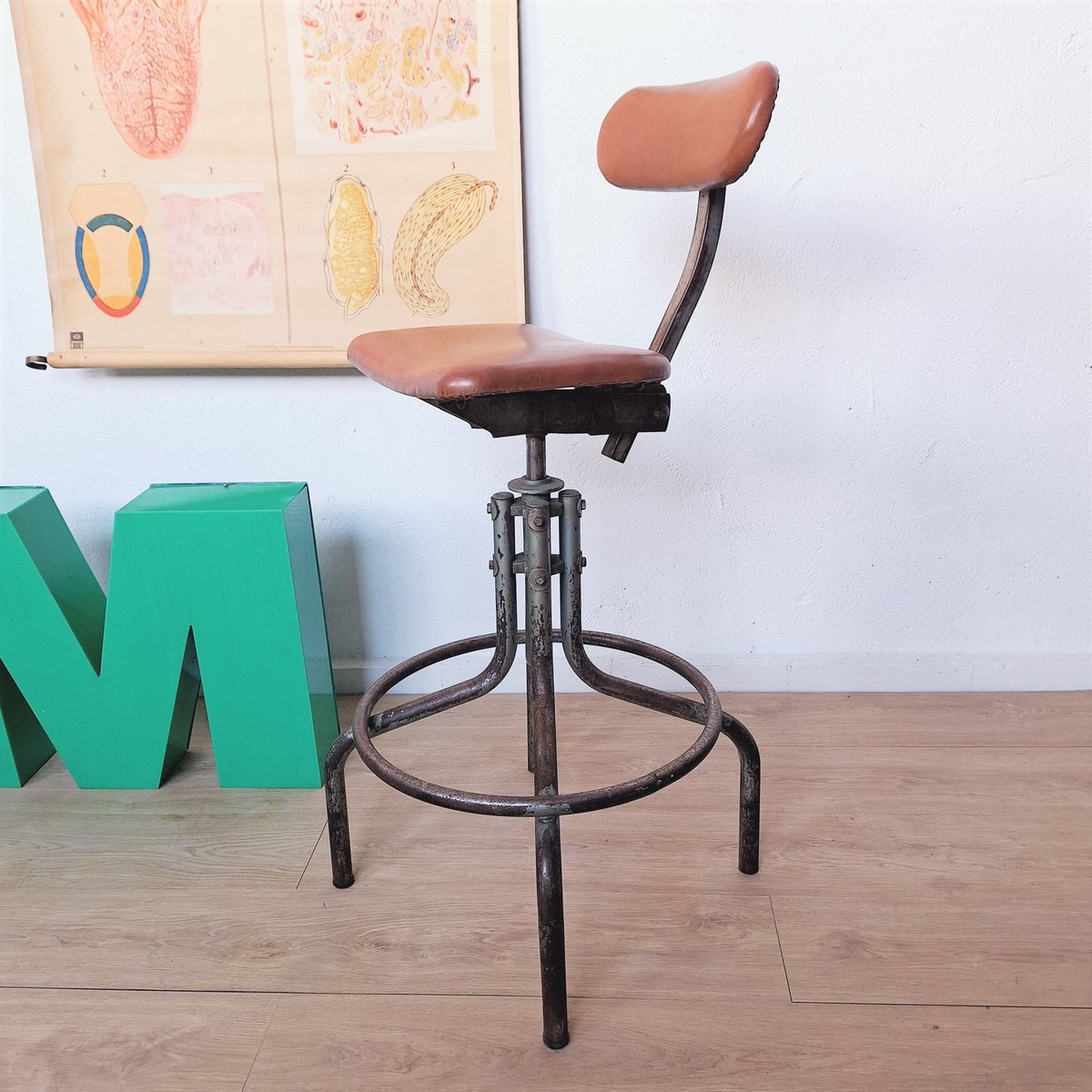 Swivel Industrial Work Chair, 1930s for sale at Pamono