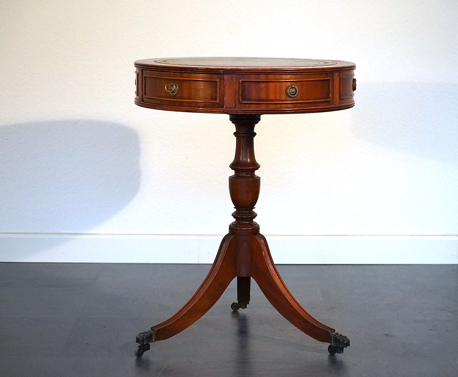 Antique English Side Table with Leather Top for sale at Pamono