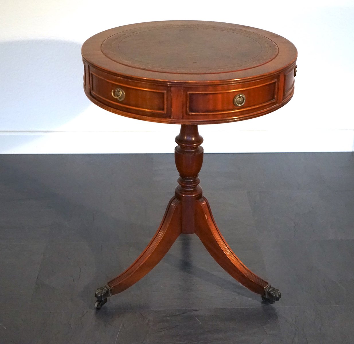 Antique English Side Table with Leather Top for sale at Pamono