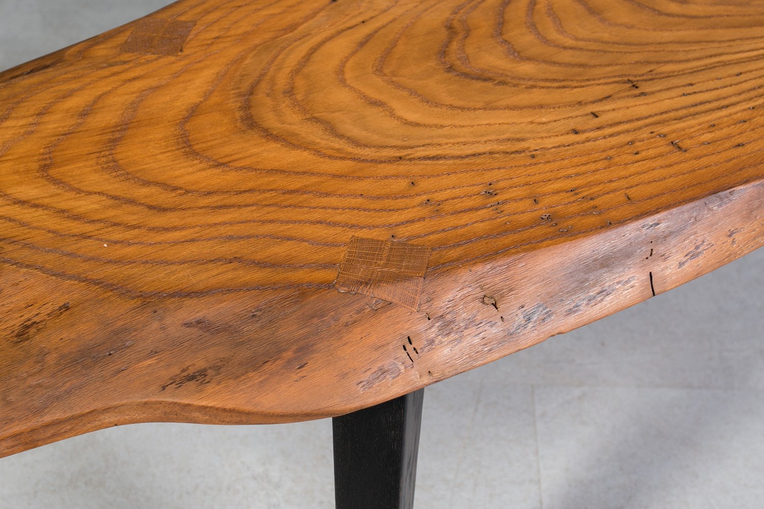 Oak Slice Coffee Table with Black Wooden Legs for sale at Pamono