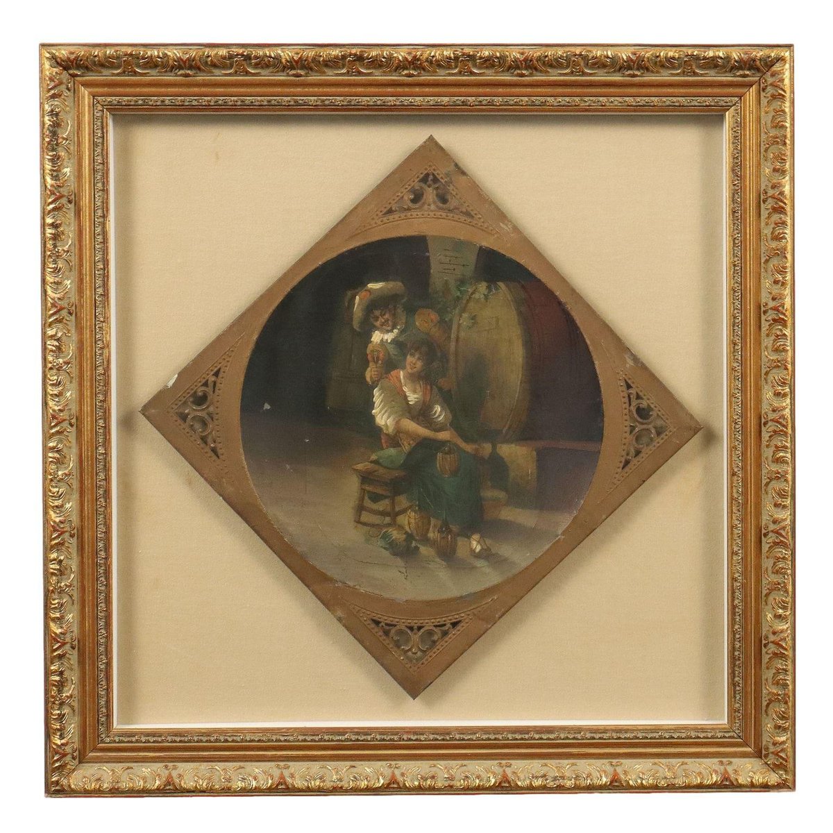 Antique Oil on Metal Gallant Scene, 19th Century for sale at Pamono