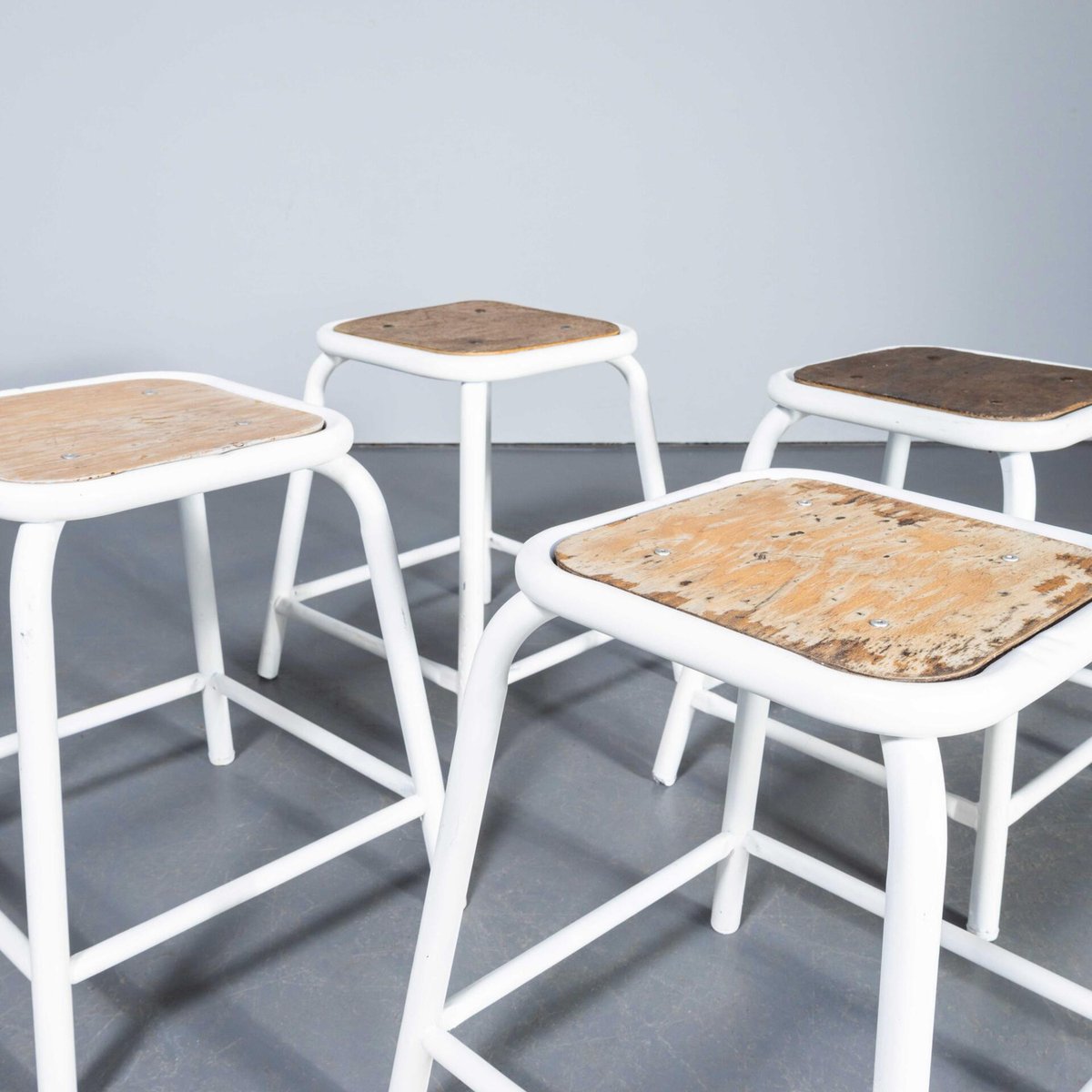 Low Stacking Stools in White, 1960s, Set of 4 for sale at Pamono