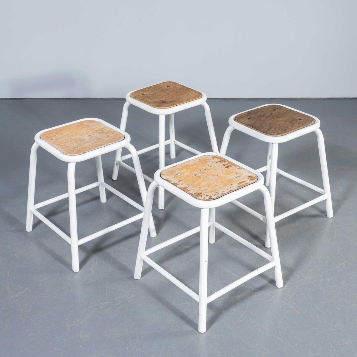 Low Stacking Stools in White, 1960s, Set of 4 for sale at Pamono