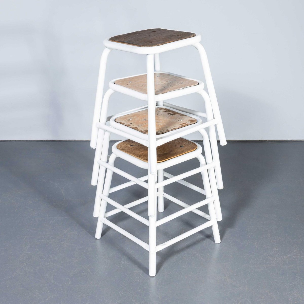 Low Stacking Stools in White, 1960s, Set of 4 for sale at Pamono