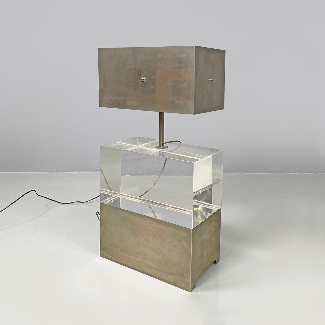 Italian Modern Rectangular Table Lamp in Metal and Transparent Acrylic ...