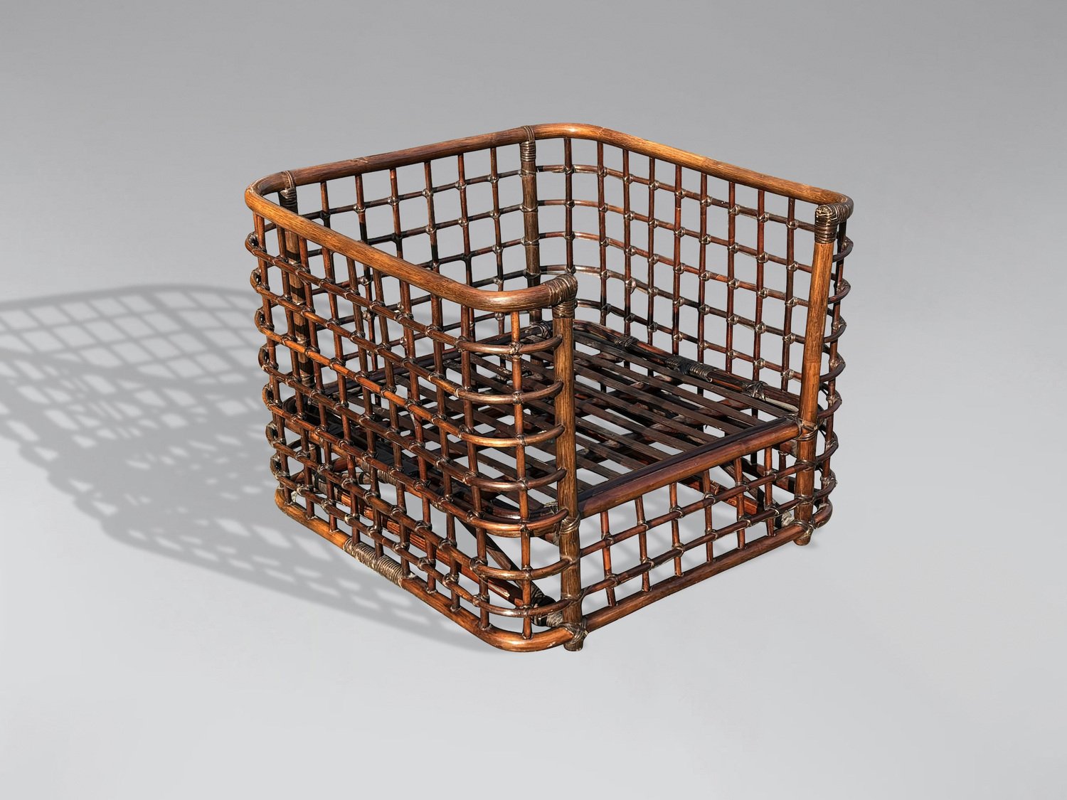 Rattan and Bamboo Cube Chair by Henry Olko, 1970s for sale at Pamono