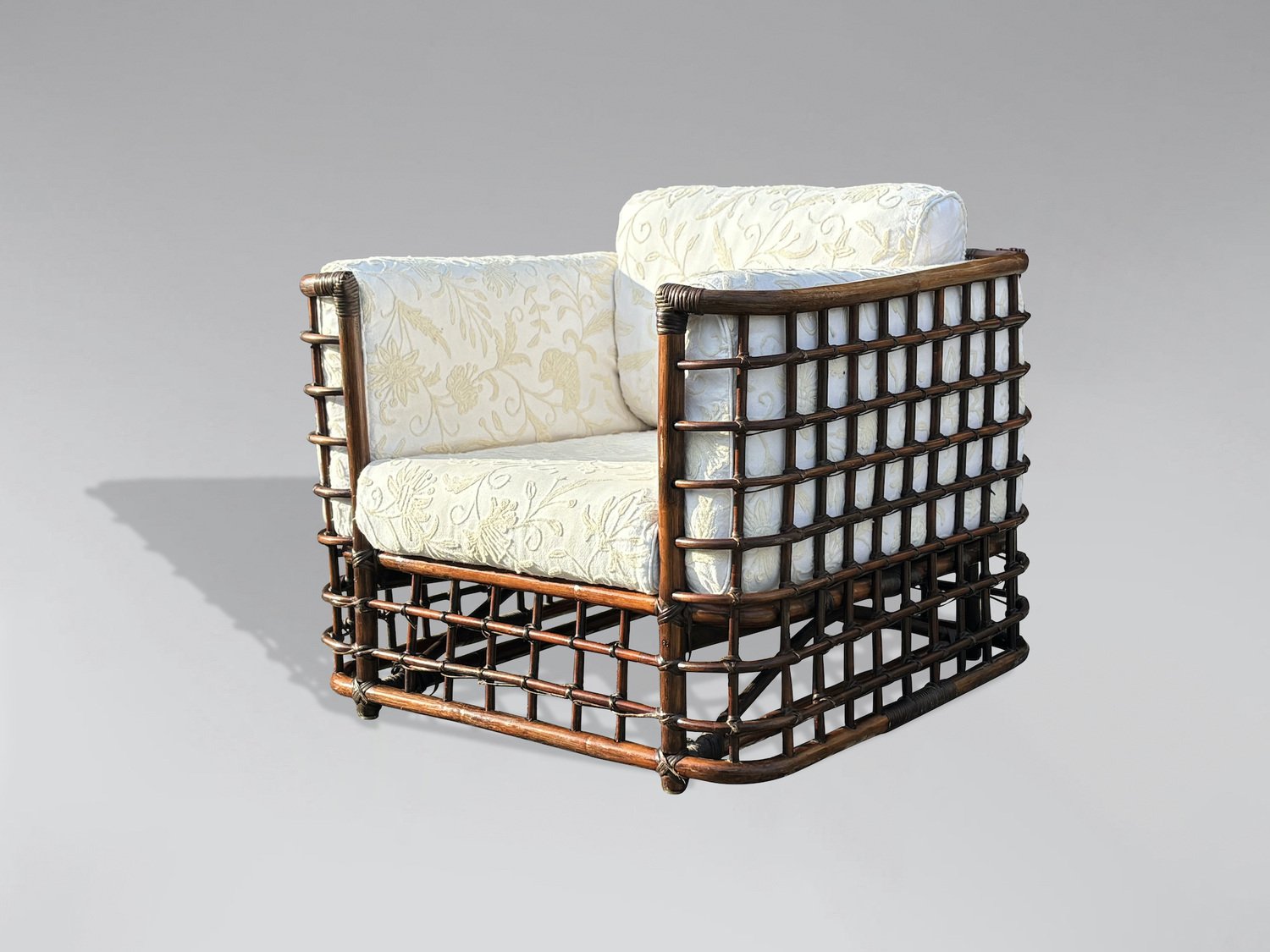 Rattan and Bamboo Cube Chair by Henry Olko, 1970s for sale at Pamono