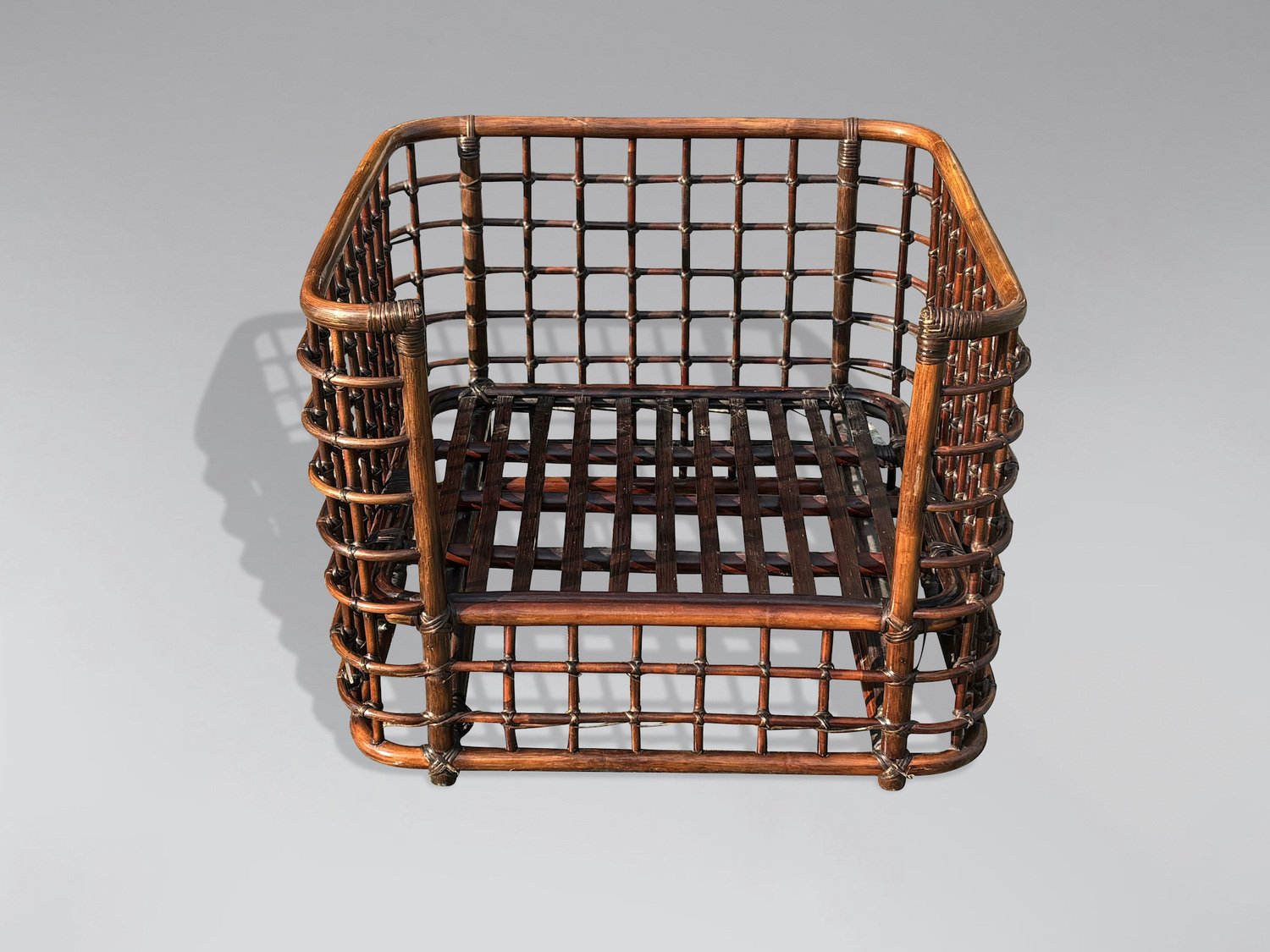 Rattan and Bamboo Cube Chair by Henry Olko, 1970s for sale at Pamono