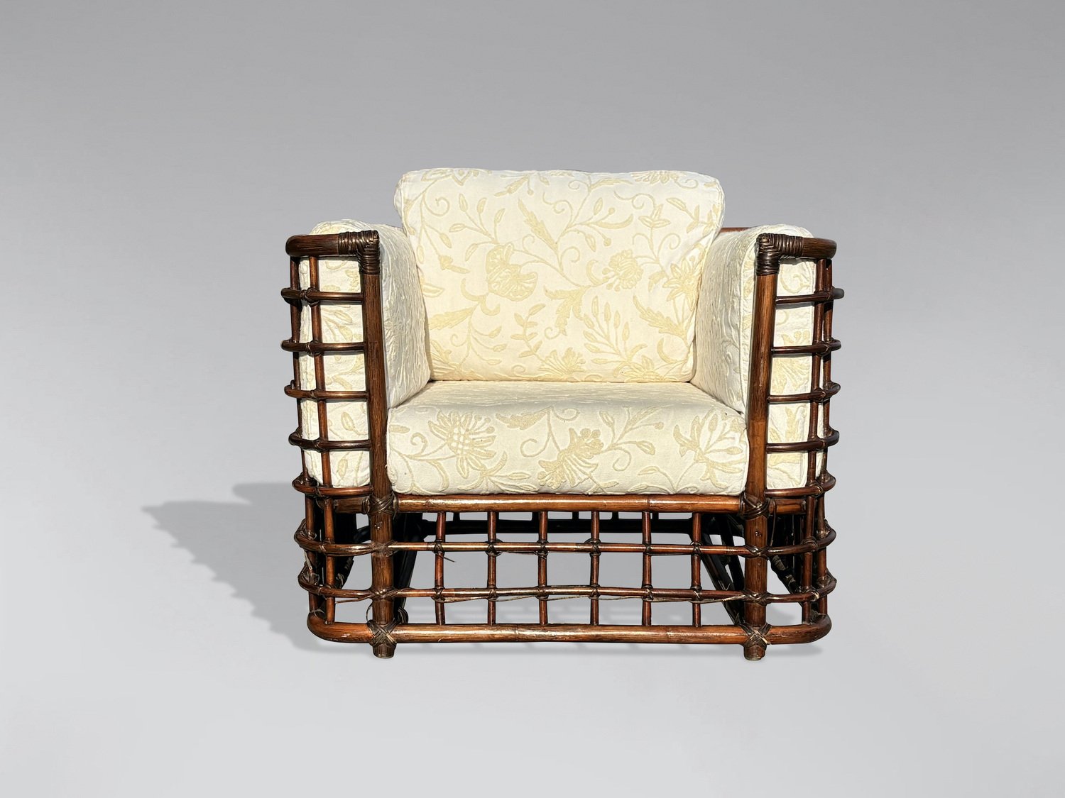 Rattan and Bamboo Cube Chair by Henry Olko, 1970s for sale at Pamono