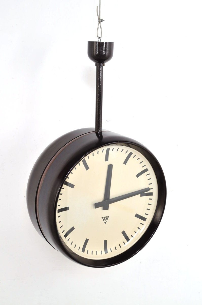 Double-Sided Wall Clock from Pragotron, 1960s for sale at Pamono