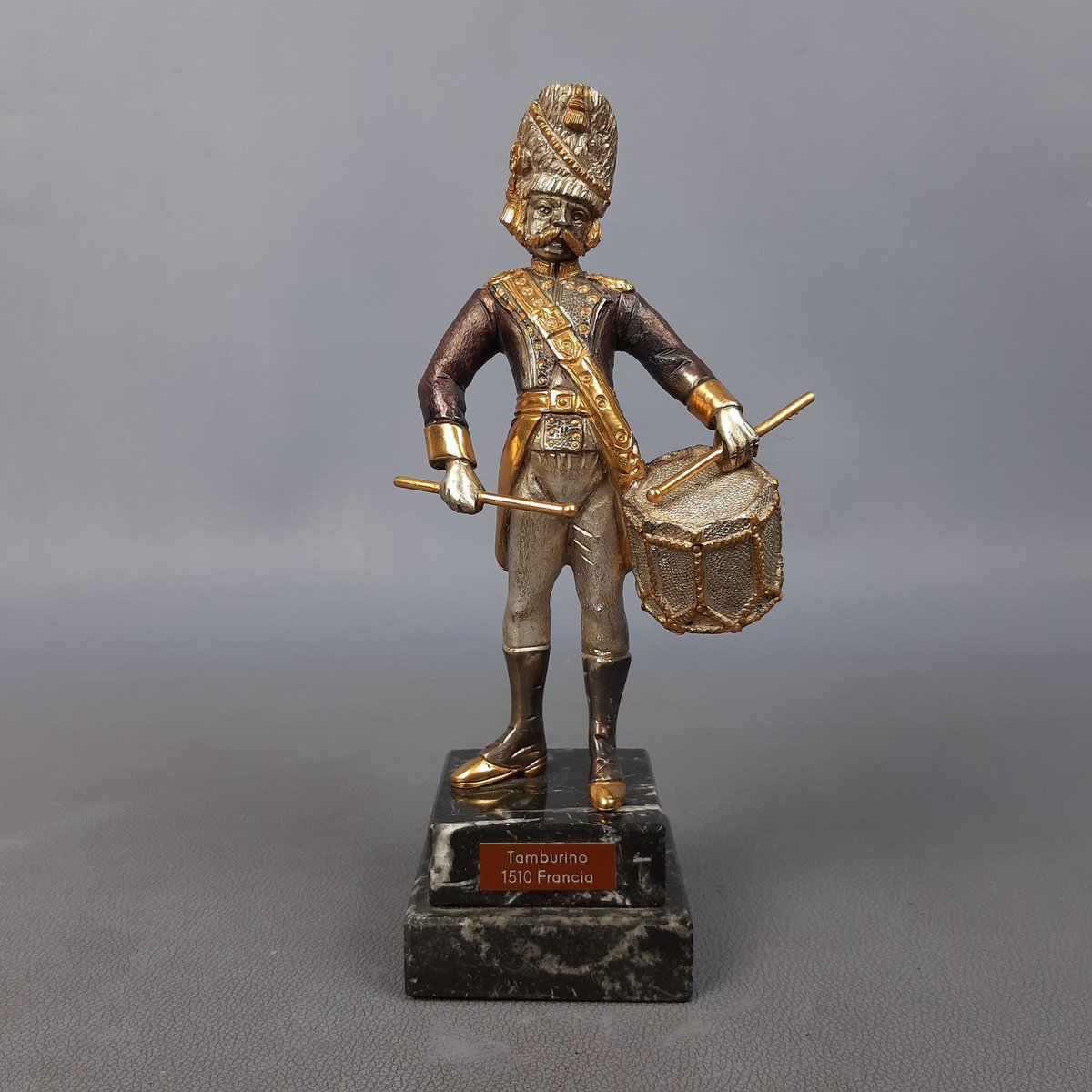 Silver Gilded Brass Drummer 1510 Statue, France, 1980s for sale at Pamono