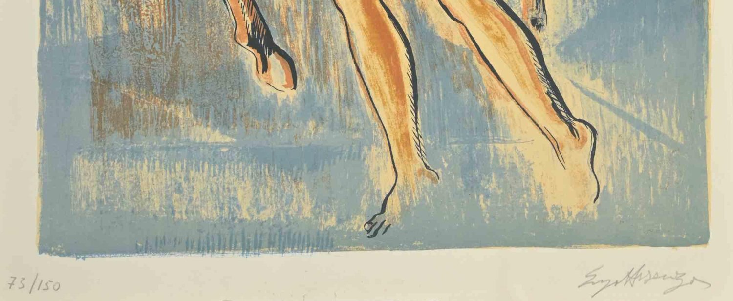 Enzo Assenza, Woman with Horse, Lithograph, 1970s for sale at Pamono