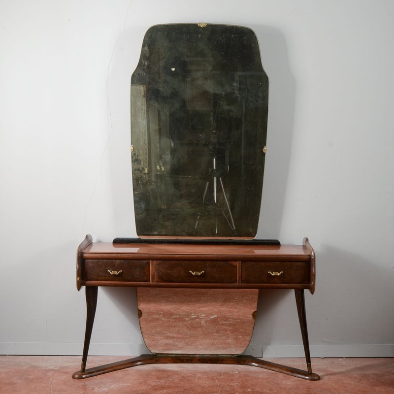 Italian Dressing Table with Wooden Mirror, 1960s for sale at Pamono