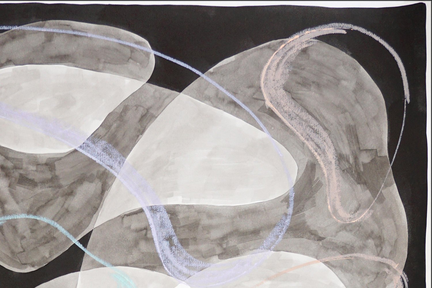 Ryan Rivadeneyra, Abstract Floating Overlapping Shapes, 2024, Acryl auf Papier bei Pamono kaufen