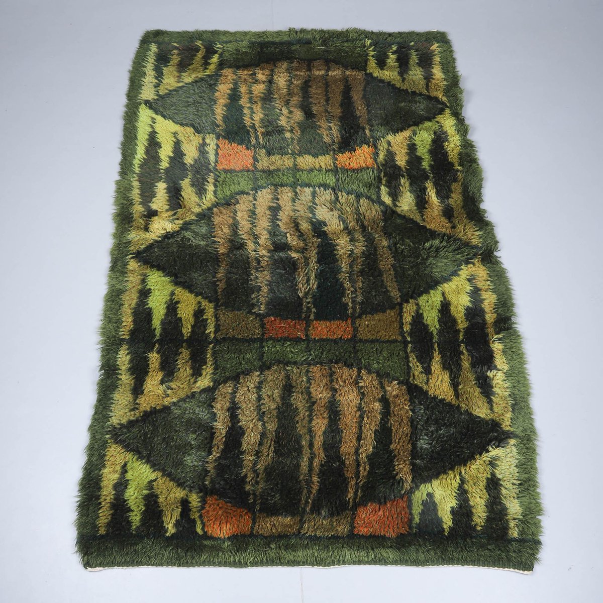 Scandinavian Modern High Pile Green Rya Rug, Sweden, 1960s for sale at ...