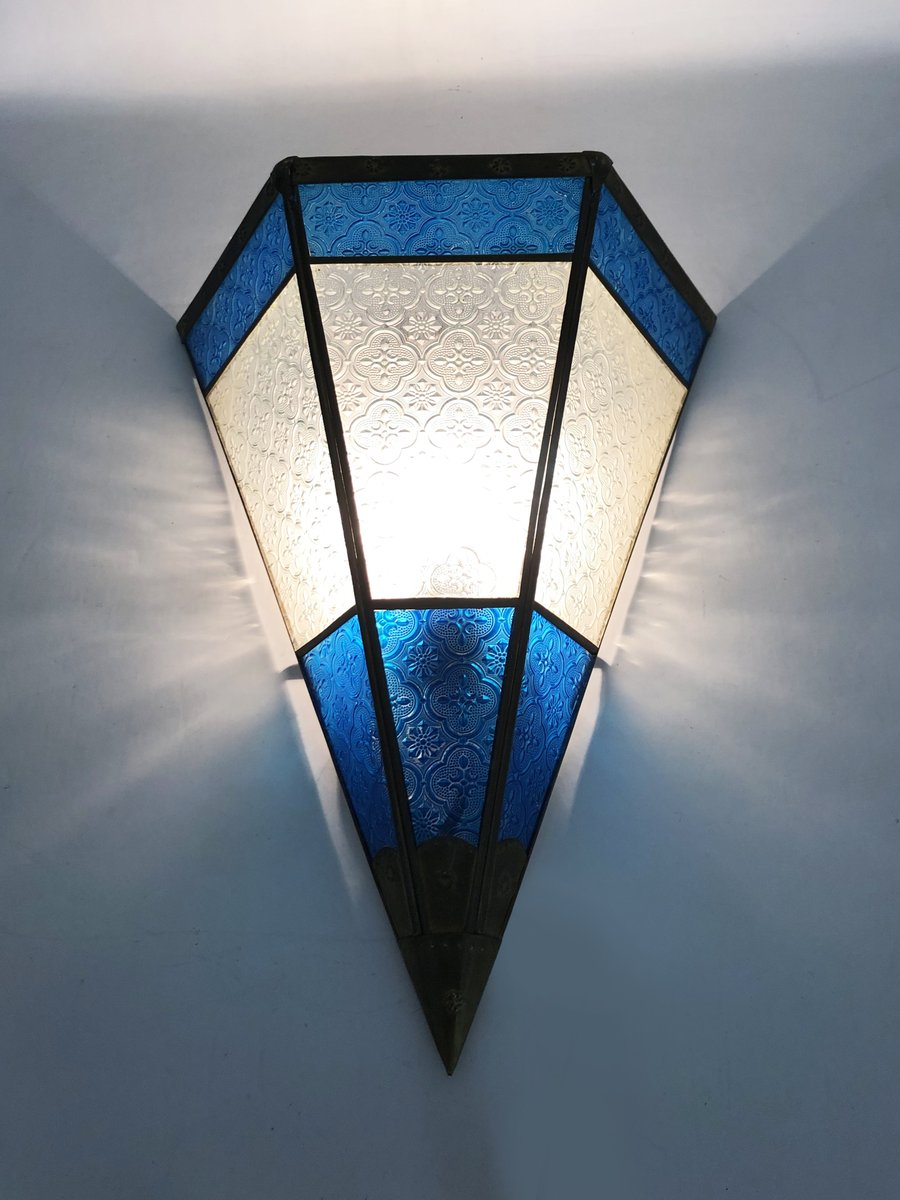 Triangle Wall Lights in Copper and Transparent and Blue Glass, 1970s ...