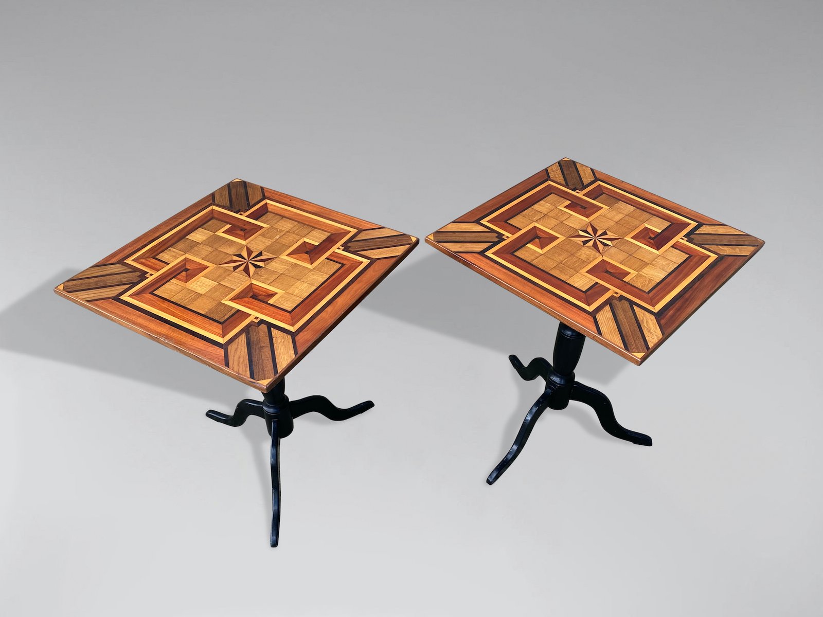 Antique Geometric Parquetry Inlay Top Side Tables, 1880, Set of 2 for ...