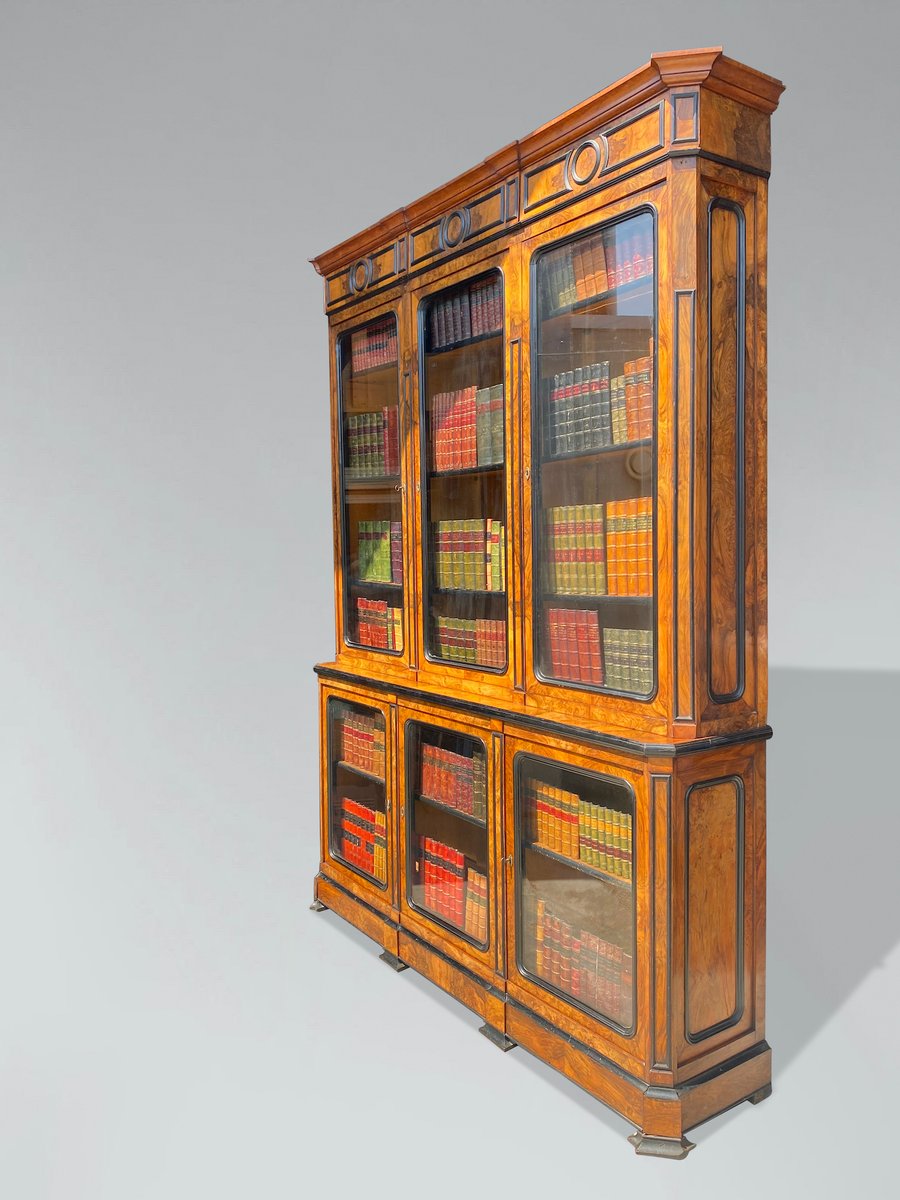 Antique Walnut and Ebony Library Bookcase, 1860 for sale at Pamono
