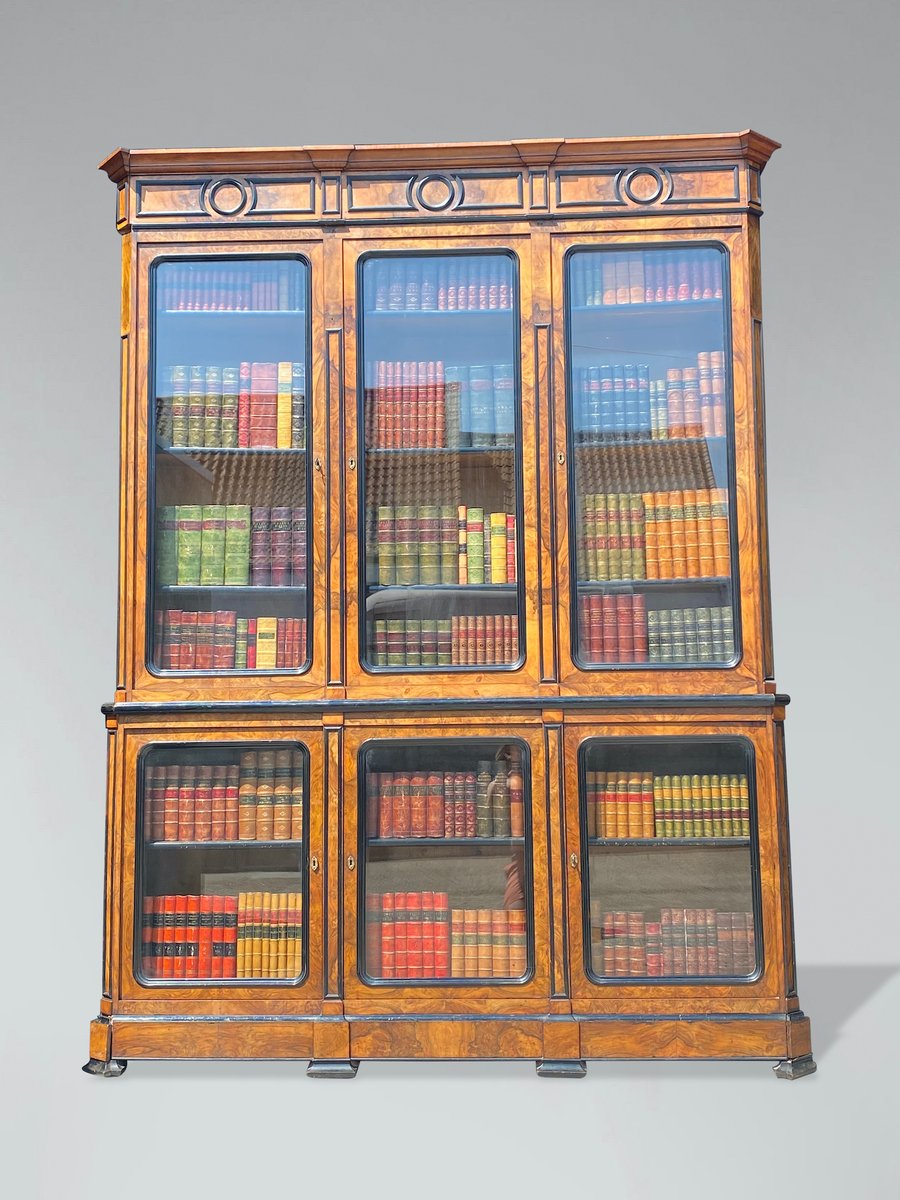 Antique Walnut and Ebony Library Bookcase, 1860 for sale at Pamono