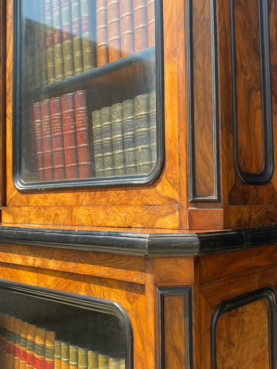 Antique Walnut and Ebony Library Bookcase, 1860 for sale at Pamono