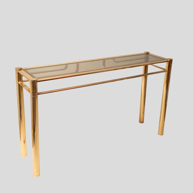 Vintage Gold Console with Smoked Glass Top, 1970s for sale at Pamono