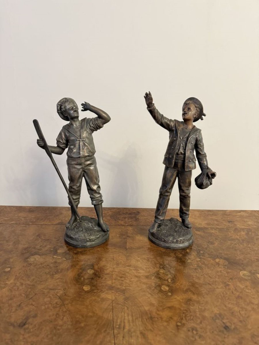 Antique French Spelter Figures, 1890, Set of 2 for sale at Pamono
