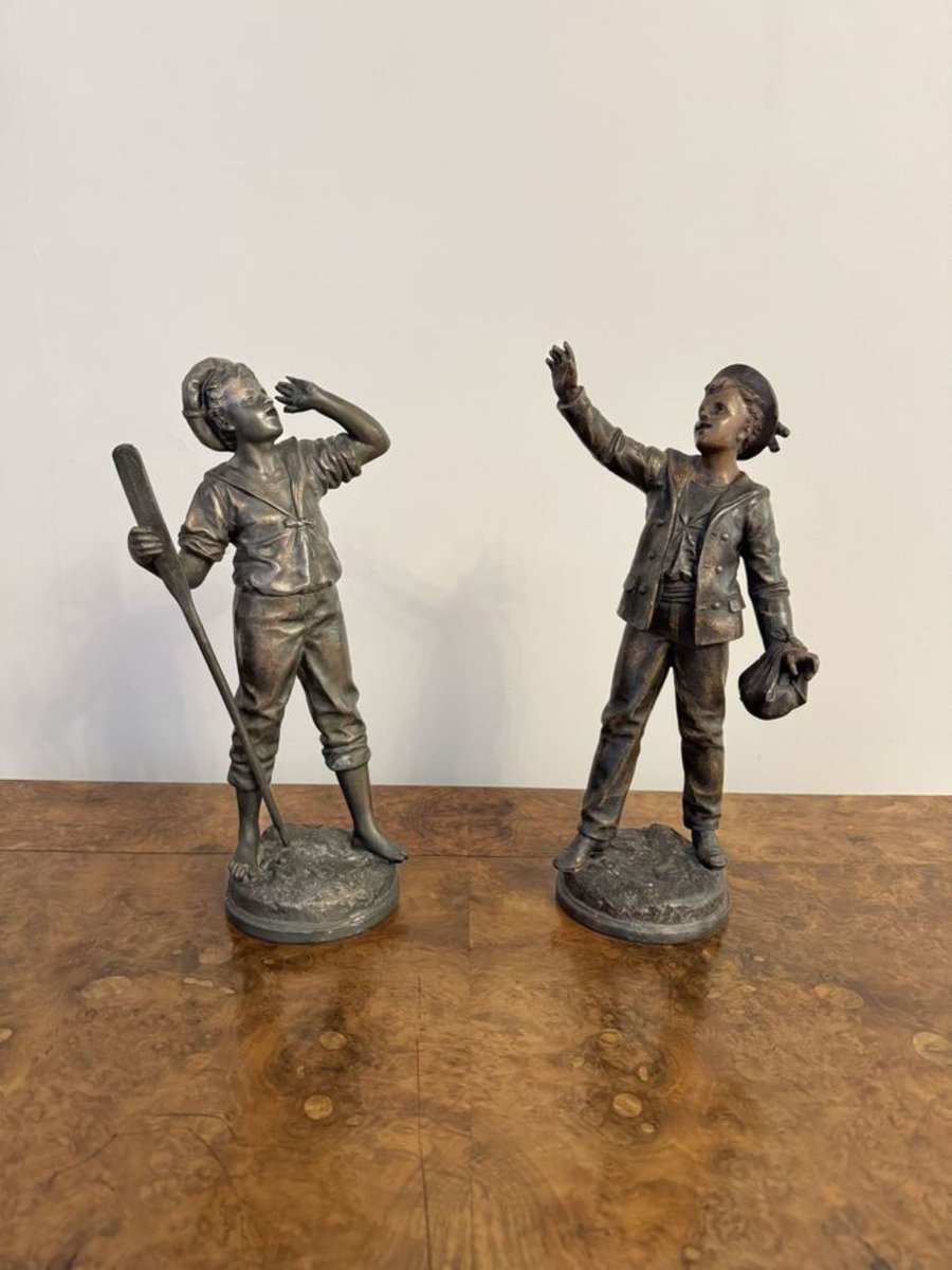 Antique French Spelter Figures, 1890, Set of 2 for sale at Pamono
