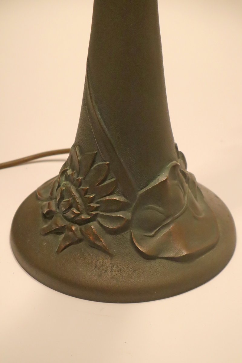 Large Glass Mosaic Table Lamp with Bronze Water Lily Lamp Base in the ...