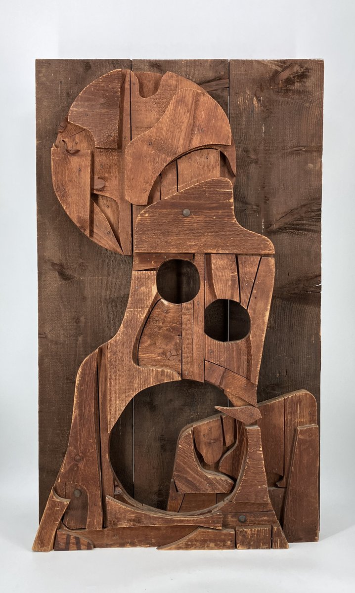 Manlio Mangano, Abstract Brutalist Relief, 1960s, Wood for sale at Pamono