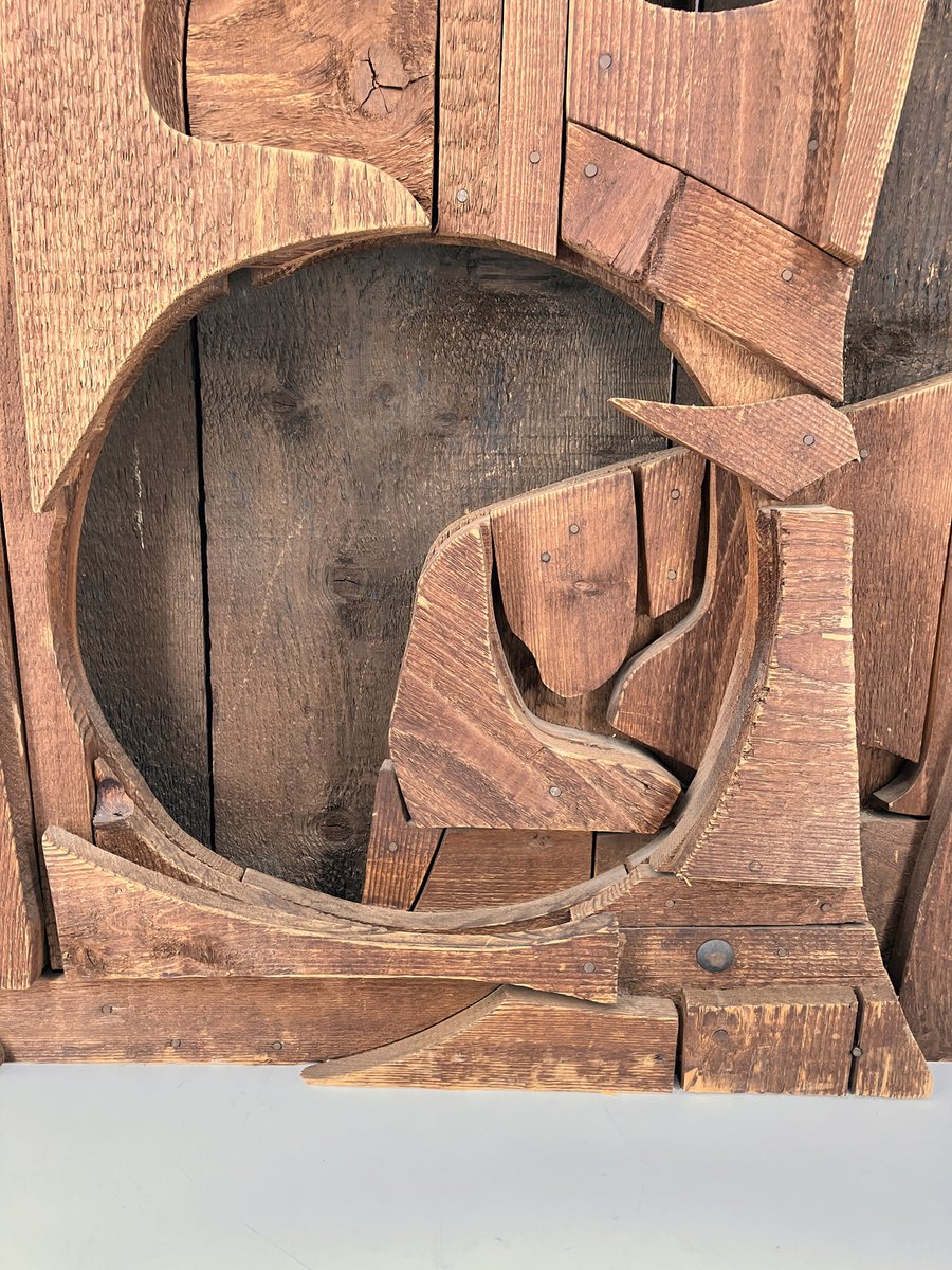 Manlio Mangano, Abstract Brutalist Relief, 1960s, Wood for sale at Pamono