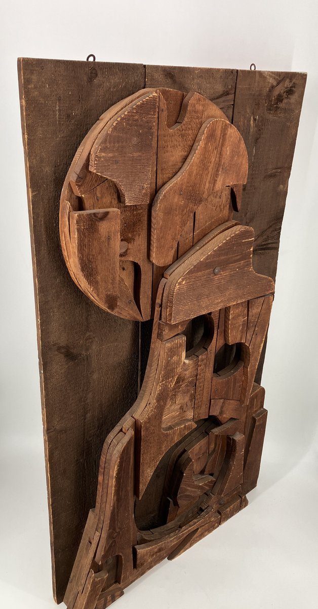 Manlio Mangano, Abstract Brutalist Relief, 1960s, Wood for sale at Pamono