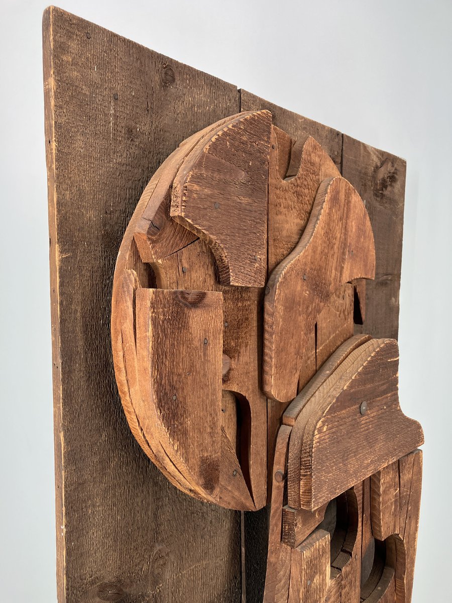 Manlio Mangano, Abstract Brutalist Relief, 1960s, Wood for sale at Pamono