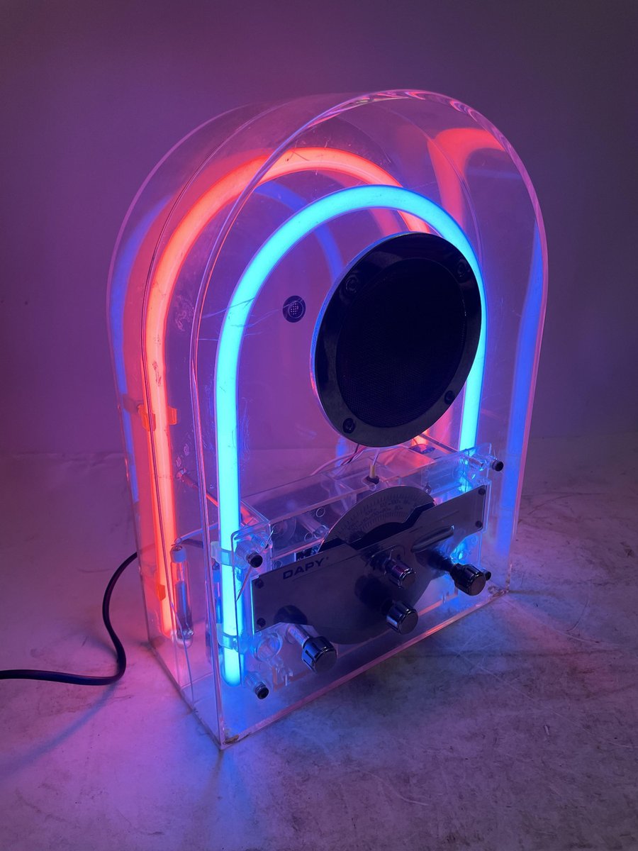 Radio Design in Acrylic Glass and Neon, 1980s for sale at Pamono