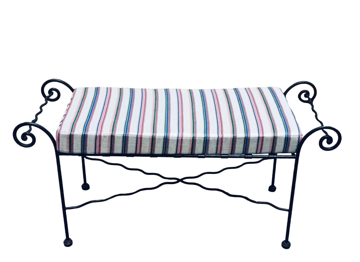 Wrought Iron Bench with Cushion, Italy, 1960s for sale at Pamono