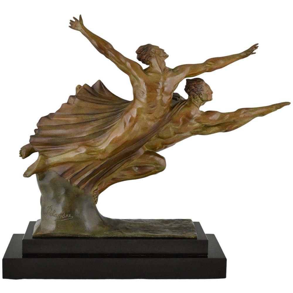 Robert Delandre, Scultura Art Deco in bronzo di 3 atleti: Allegoria ...
