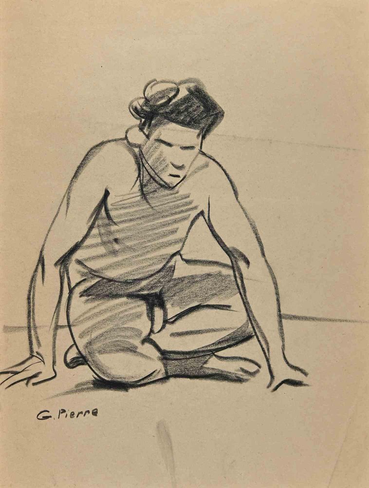Georges Pierre, Reclined Figure, Charcoal Drawing, 1950s for sale at Pamono