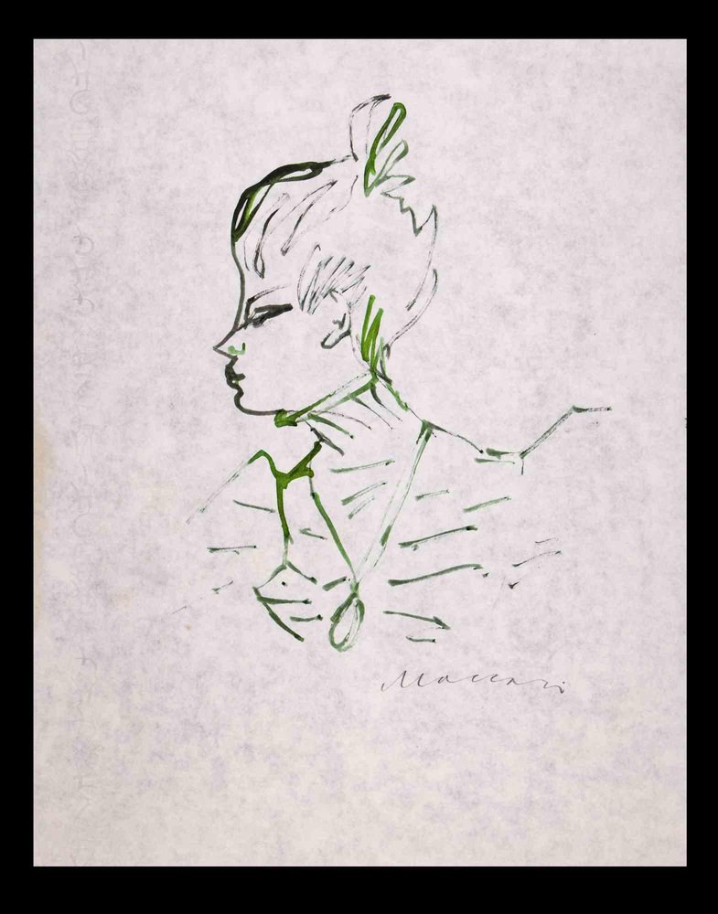 Mino Maccari, Portrait, Ink Drawing, 1970s for sale at Pamono