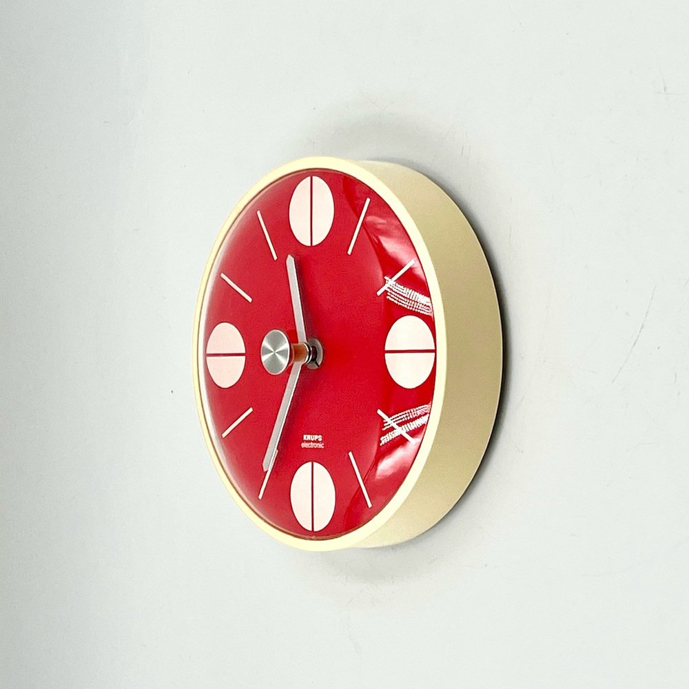 Vintage Space Age Wall Clock with Orange and Beige Dial from Krups West ...