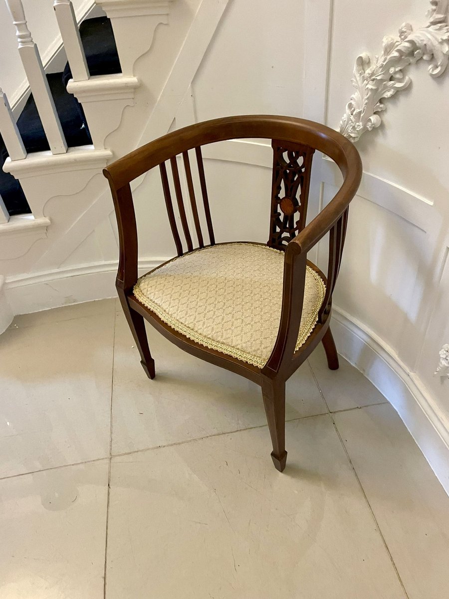 Edwardian Mahogany Inlaid Tub Chair, 1900s for sale at Pamono