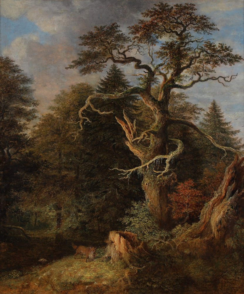 Johann Jakob Dorner, Forest Landscape with Fox, Munich Painter, Oil on ...