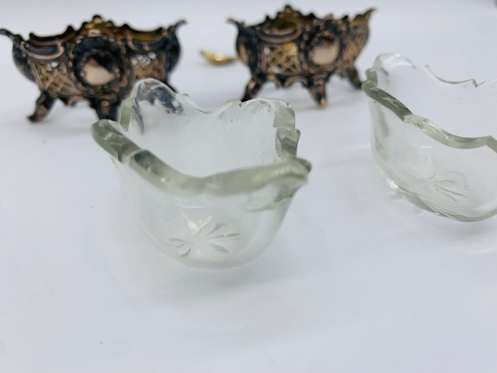 Salt Bowls with Spoons and Glass Inserts, 1890s, Set of 4 for sale at ...