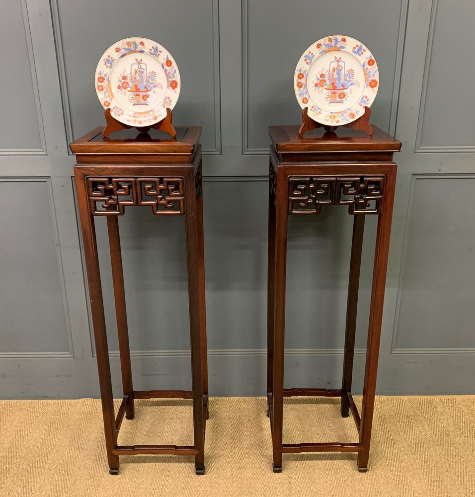 Tall Hardwood Stands, 1920s, Set of 2 for sale at Pamono