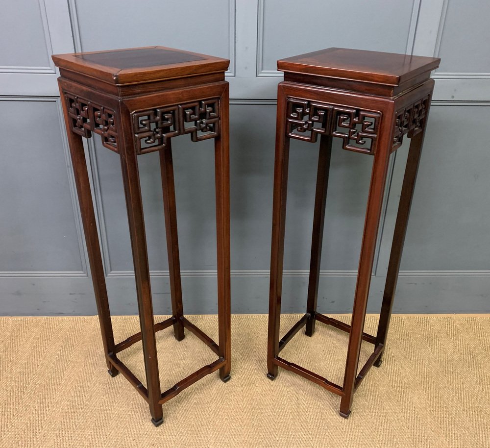 Tall Hardwood Stands, 1920s, Set of 2 for sale at Pamono