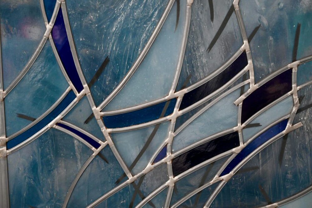 Abstract Blue and Gray Stained Glass Window for sale at Pamono
