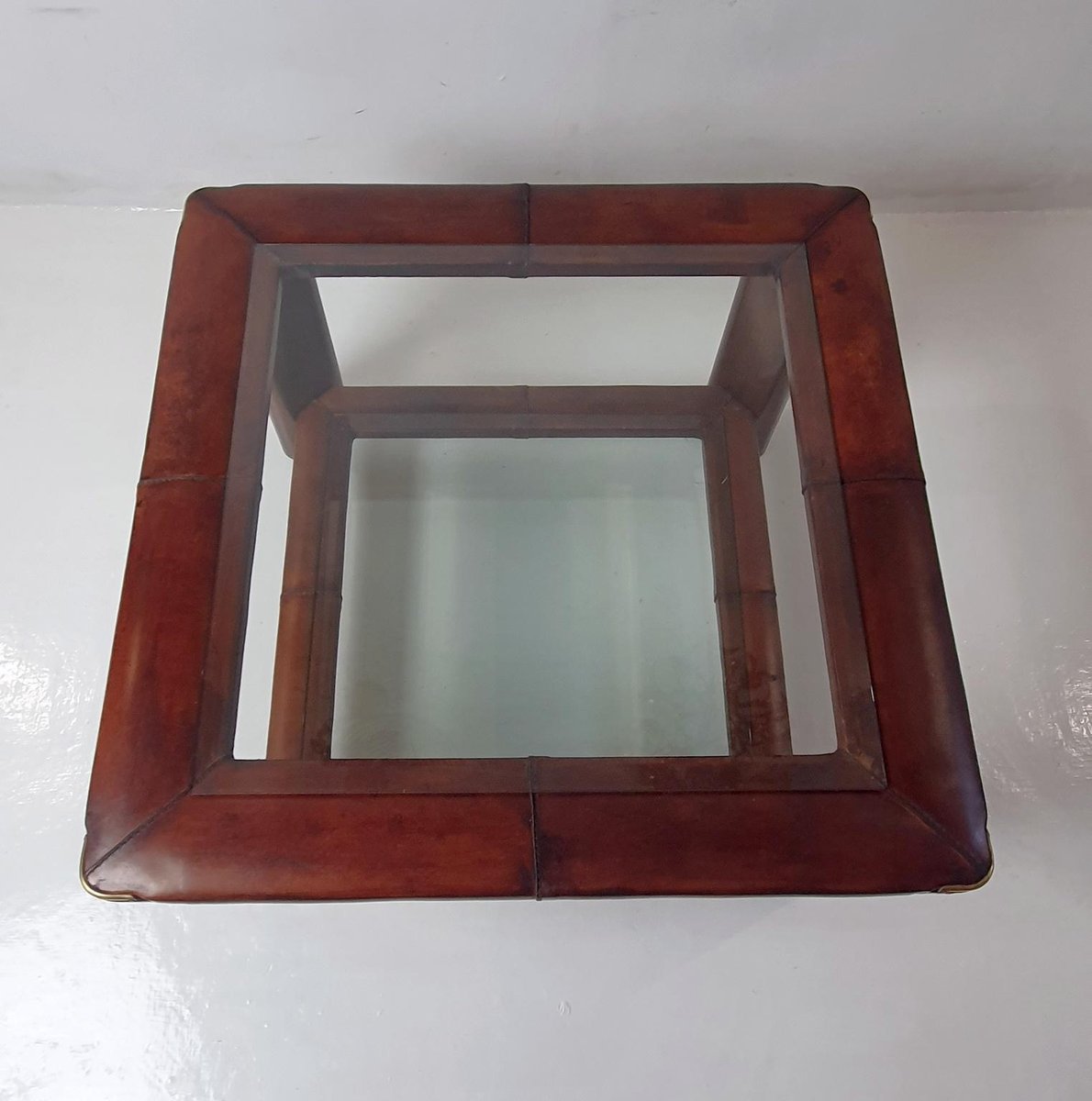 Italian Rectangular Leather Sofa Table, 1970s for sale at Pamono