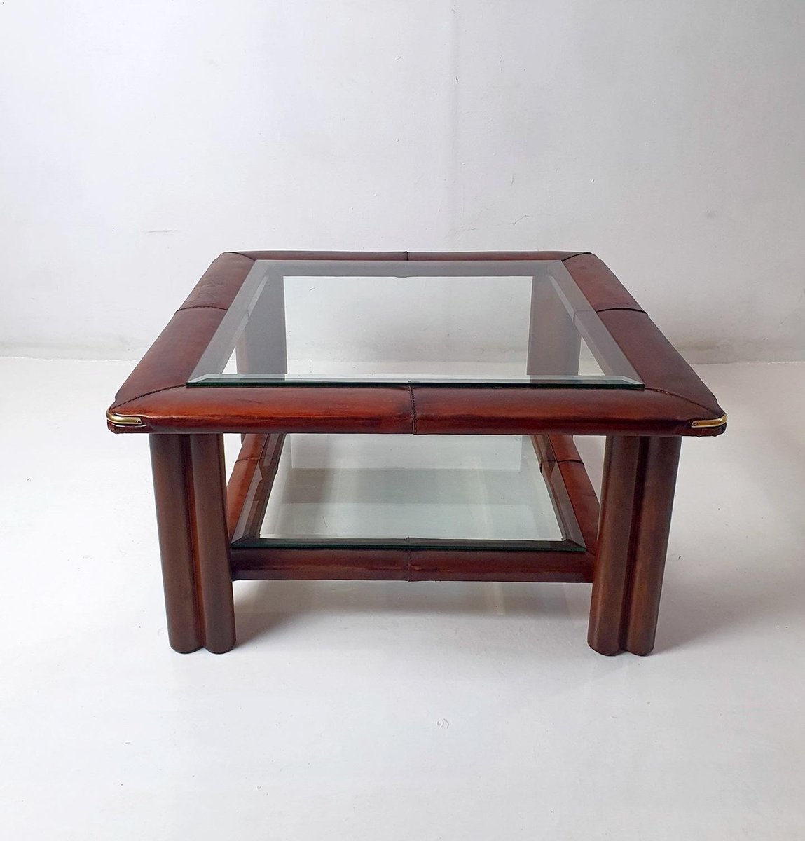 Italian Rectangular Leather Sofa Table, 1970s for sale at Pamono