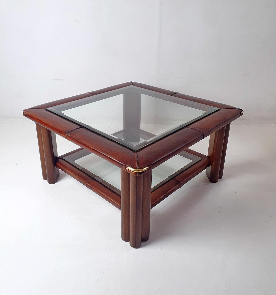 Italian Rectangular Leather Sofa Table, 1970s for sale at Pamono
