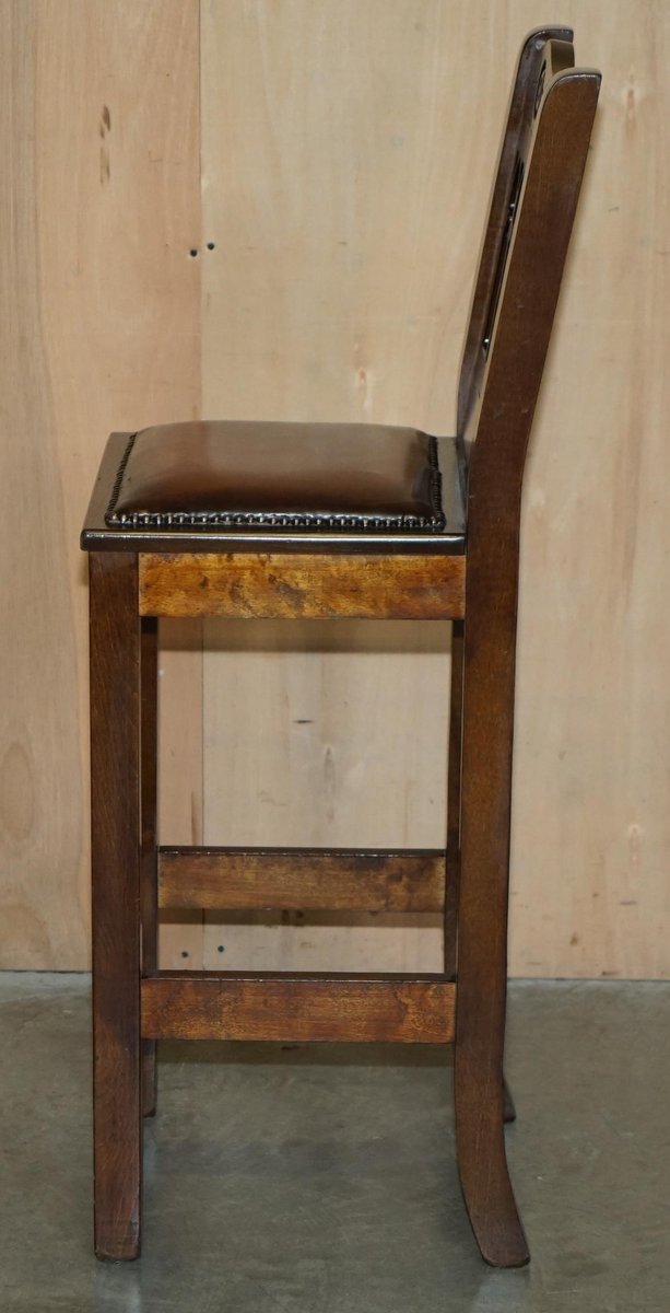 Set of Vintage Arts & Crafts Kitchen Bar Stools in Leather for sale at ...