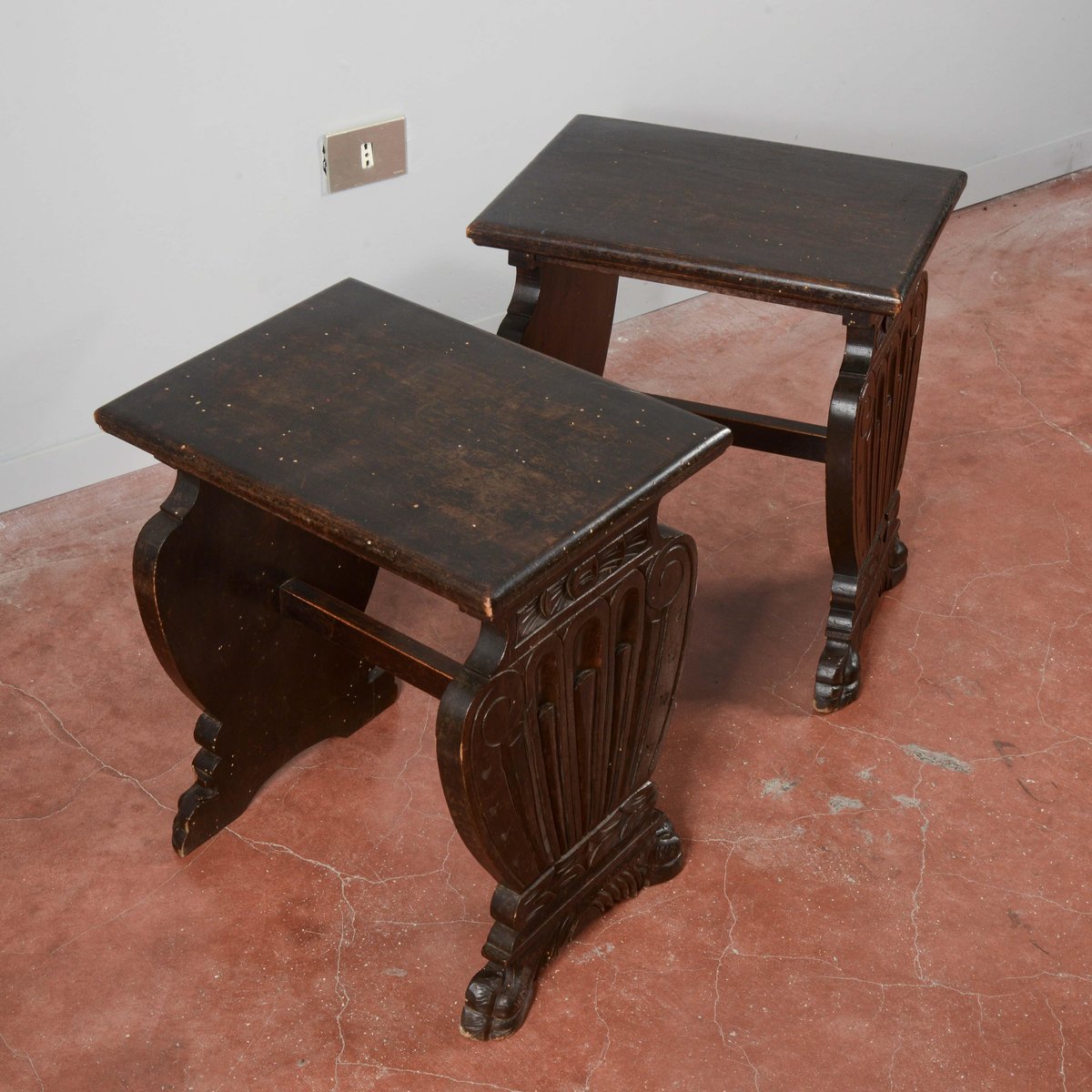 Antique Carved Stools, Set of 2 for sale at Pamono